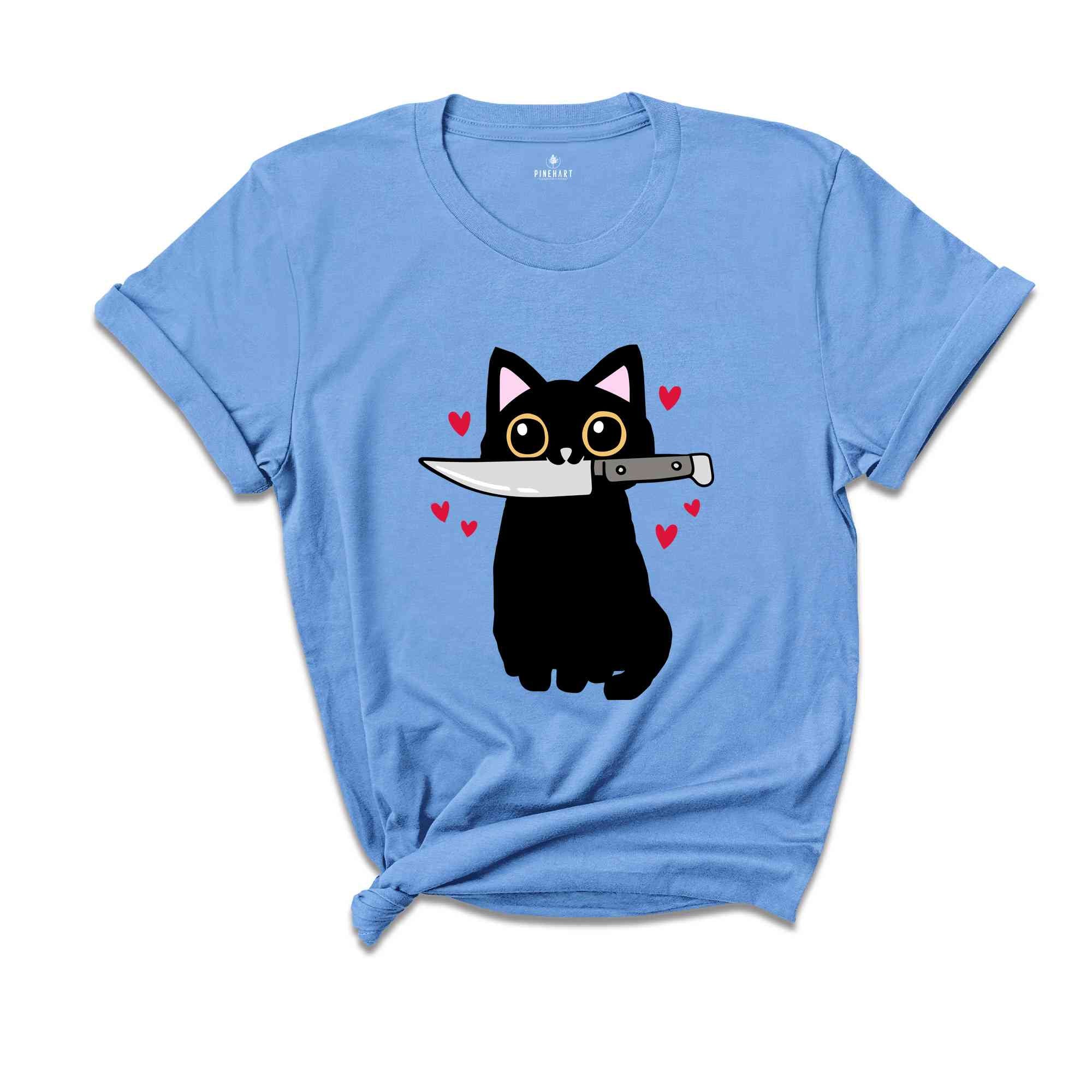 Black Cat With Knife Shirt, Funny Black Cat Shirt, Funny Cat Gift, Cat ...