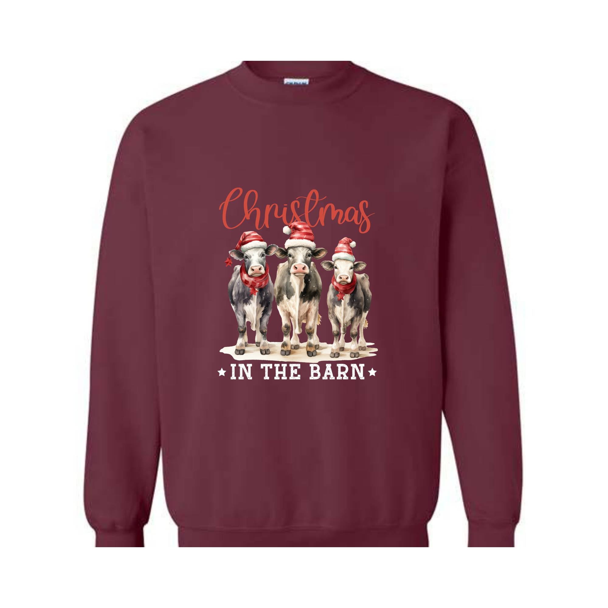 Christmas In The Barn Sweatshirt, Christmas Sweatshirt, Christmas Cow ...