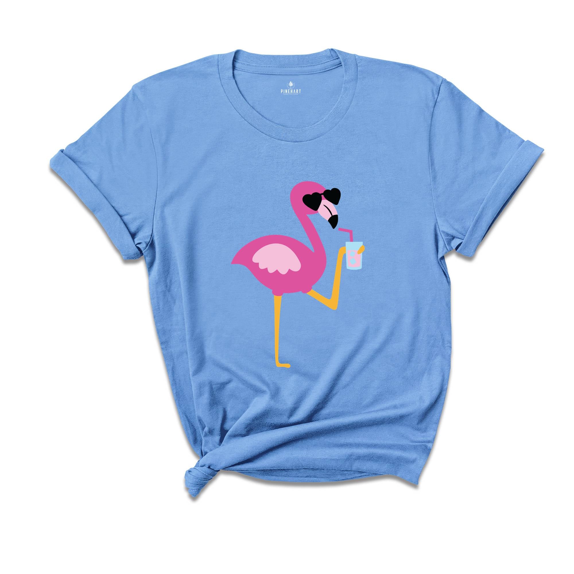 Flamingo With Drink Shirt, Summertime Shirt, Flamingo Lover, Vacation ...