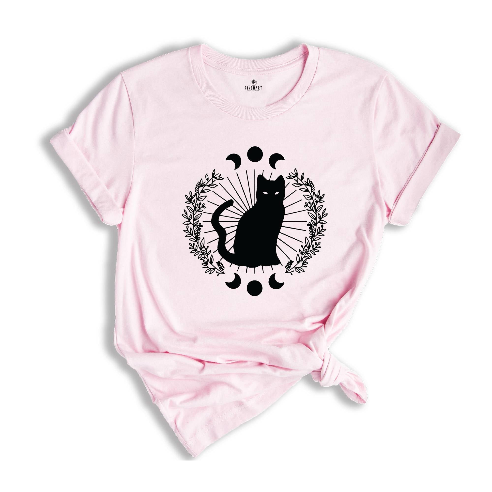 Floral Black Cat Moon Shirt, Witchy Black Cat Shirt, Mystical Cat T ...