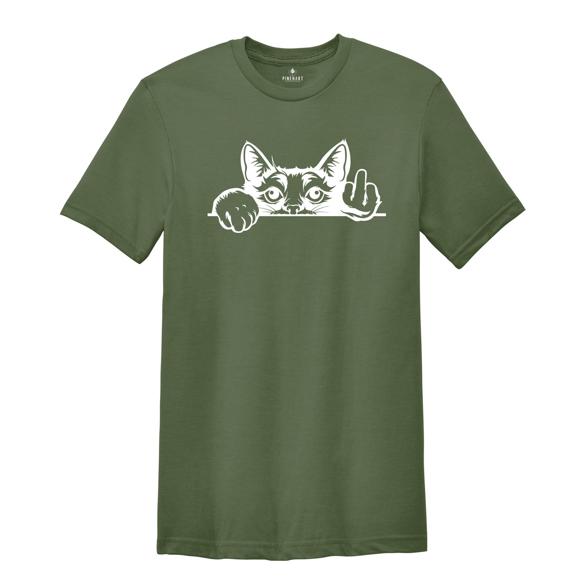 Peeking Cat Middle Finger Shirt, Cute Kitten Shirt, Funny Animal Shirt ...